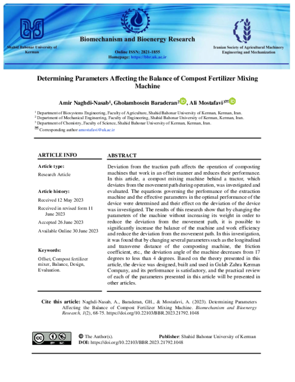 (PDF) Determining Parameters Affecting the Balance of Compost Fertilizer Mixing Machine