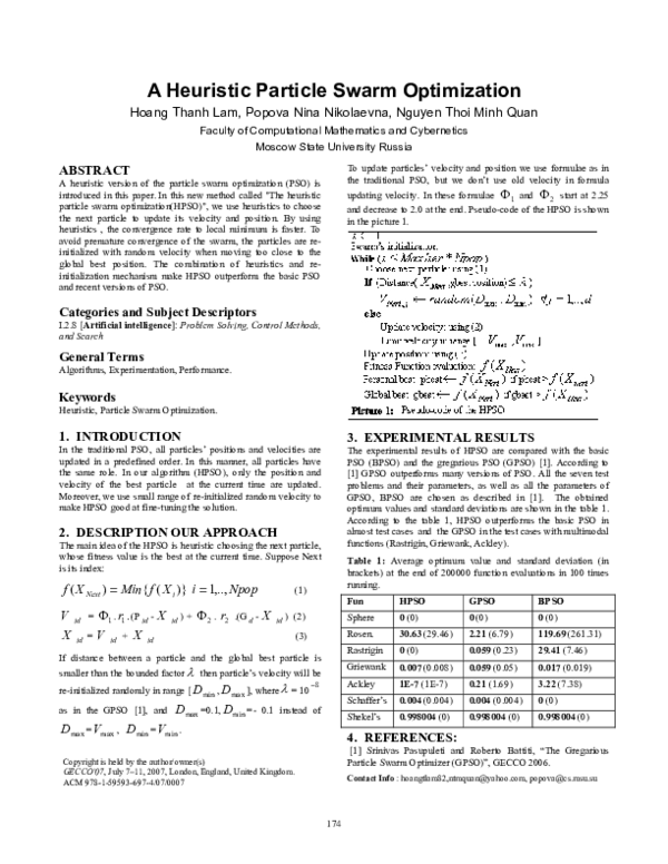 (PDF) A heuristic particle swarm optimization