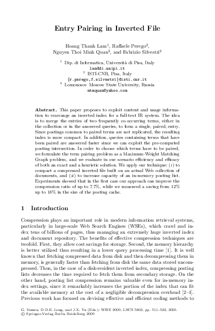 (PDF) Entry Pairing in Inverted File