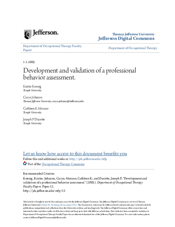 (PDF) Development and validation of a professional behavior assessment