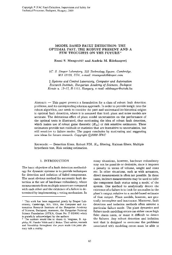 (PDF) Model Based Fault Detection: The Optimal Past, The Robust Present and a Few Thoughts on ...