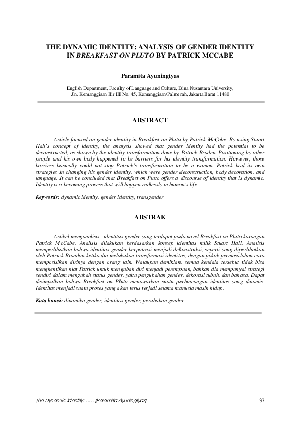 (PDF) The Dynamic Identity: Analysis Of Gender Identity In Breakfast On ...
