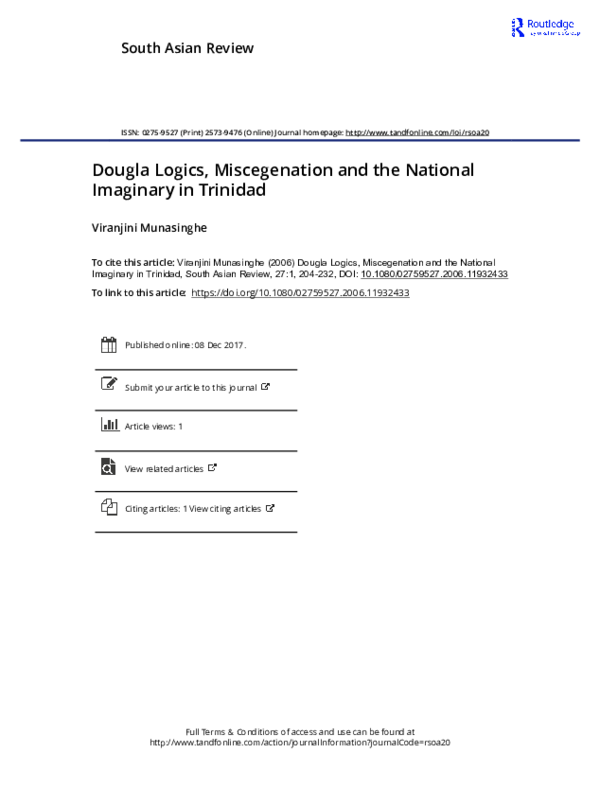 (PDF) Dougla Logics, Miscegenation and the National Imaginary in Trinidad