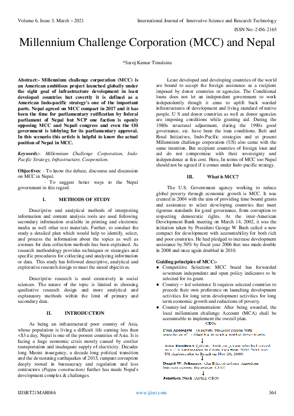 (PDF) Millennium Challenge Corporation (MCC) and Nepal
