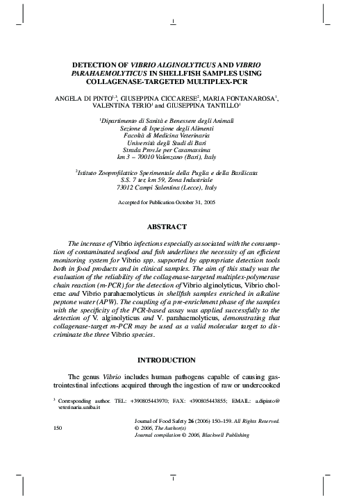 (PDF) Detection of Vibrio Alginolyticus and Vibrio Parahaemolyticus in Shellfish Samples Using ...