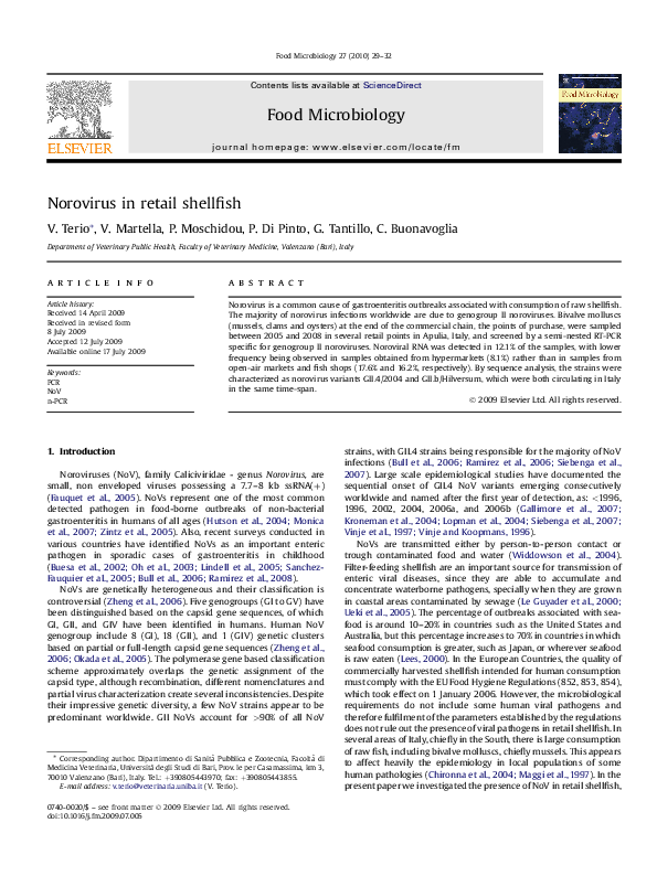 (PDF) Norovirus in retail shellfish