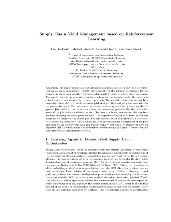 (PDF) Supply chain yield management based on reinforcement learning
