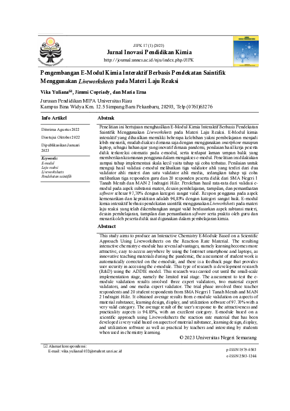 (PDF) Pengembangan E-Modul Kimia Interaktif Berbasis Pendekatan Saintifik Menggunakan ...