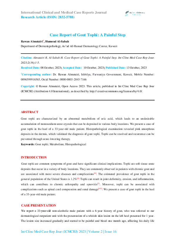 (PDF) Case Report of Gout Tophi: A Painful Step