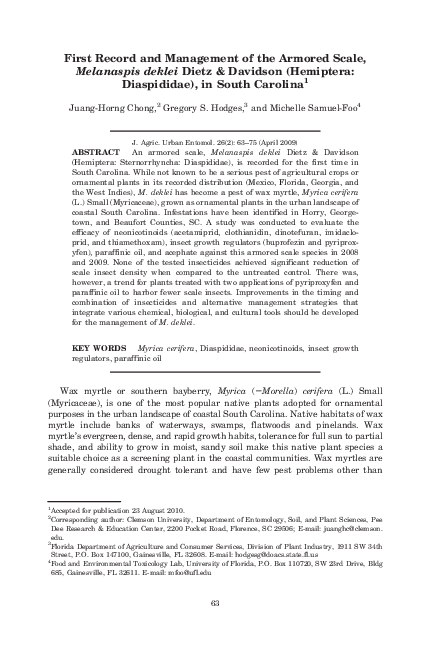 (PDF) First Record and Management of the Armored Scale, Melanaspis ...