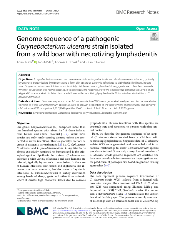 (PDF) Genome sequence of a pathogenic Corynebacterium ulcerans strain ...
