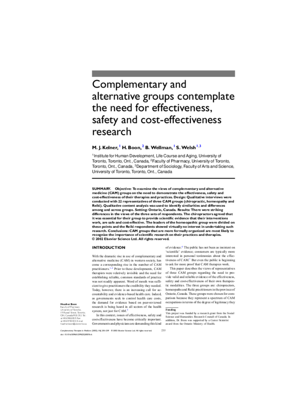 (PDF) Complementary and alternative groups contemplate the need for ...