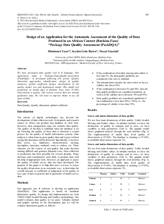 (PDF) PackDQA: Automatic Data Quality Assessment in Burkina Faso