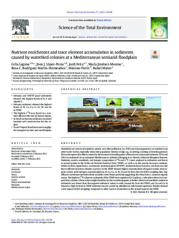 (PDF) Nutrient enrichment and trace element accumulation in sediments caused by waterbird ...