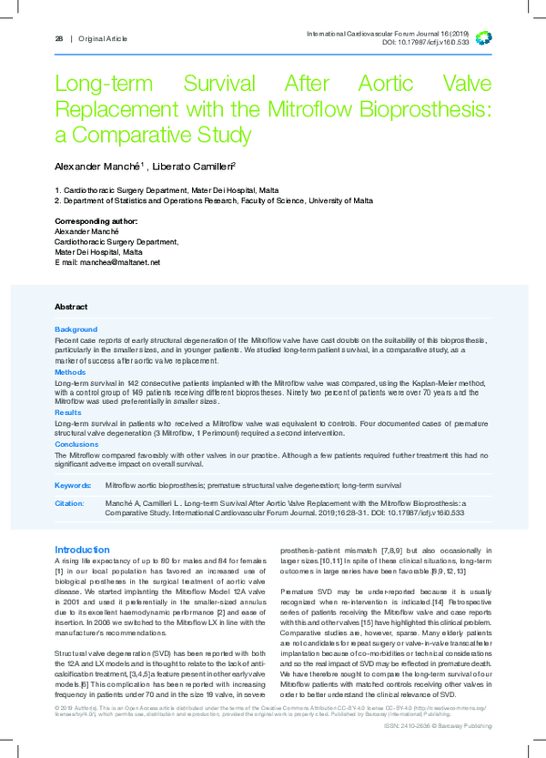 (PDF) Long-term Survival after Aortic Valve Replacement with the ...