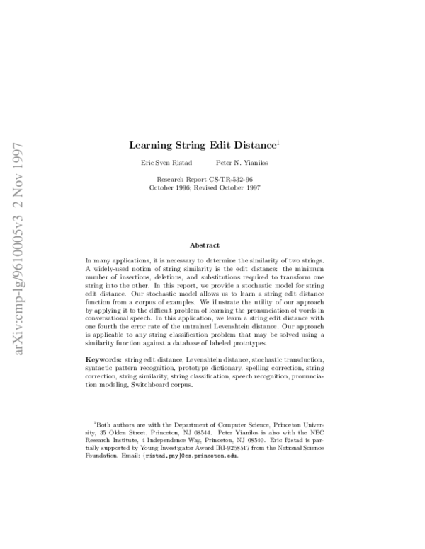 (PDF) Learning string-edit distance