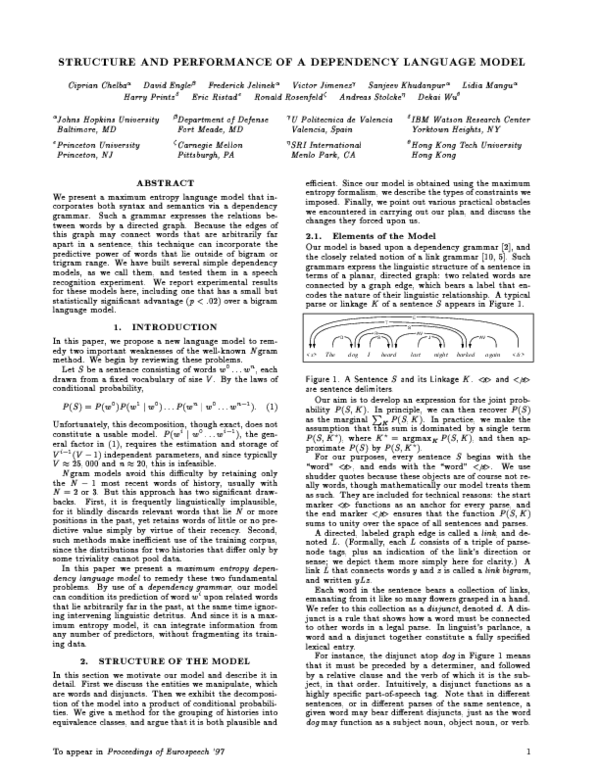 (PDF) Structure and Performance of a Dependency Language Model