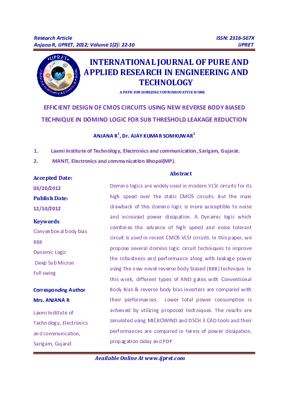 (PDF) Efficient Design of Cmos Circuits Using New Reverse Body Biased Technique in Domino Logic ...