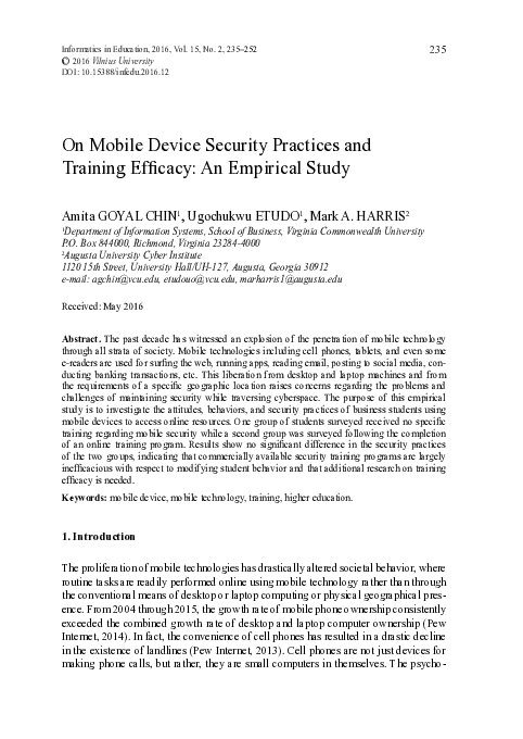 (PDF) On Mobile Device Security Practices and Training Efficacy: An ...