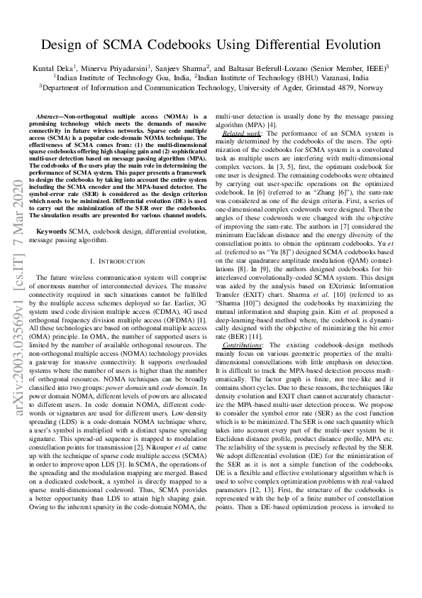 (PDF) Design of SCMA Codebooks using Differential Evolution | Baltasar Beferull-Lozano ...
