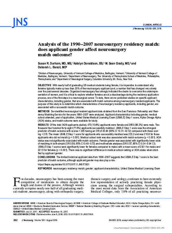 (PDF) Analysis of the 1990–2007 neurosurgery residency match: does ...