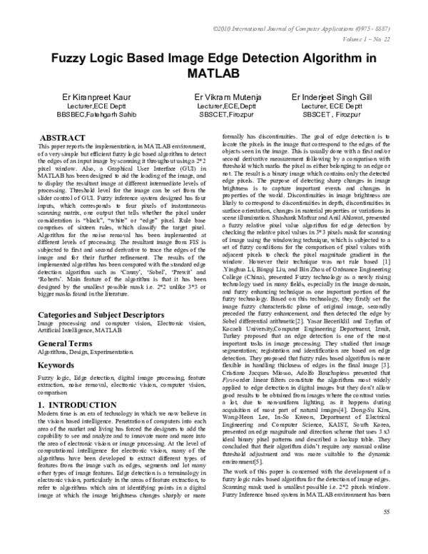 (PDF) Fuzzy Logic Based Image Edge Detection Algorithm in MATLAB