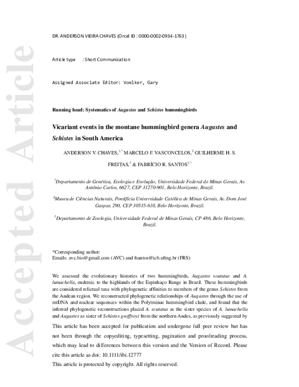 (PDF) Vicariant events in the montane hummingbird genera Augastes and ...