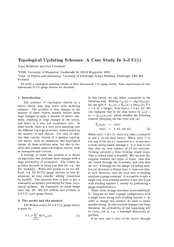 (PDF) Topological updating schemes: A case study in 3-d U(1)