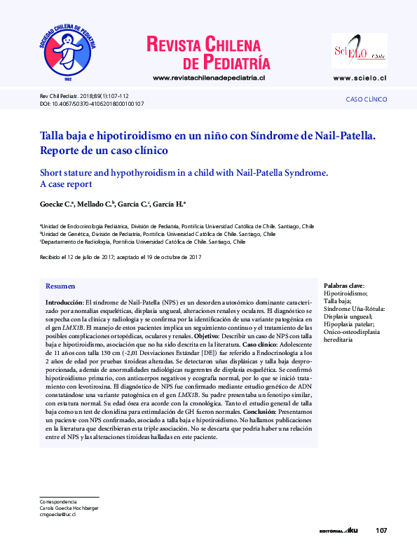 (PDF) Talla baja e hipotiroidismo en un niño con Síndrome de Nail-Patella. Reporte de un caso ...