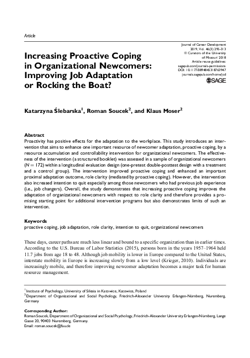 (PDF) Increasing Proactive Coping in Organizational Newcomers ...