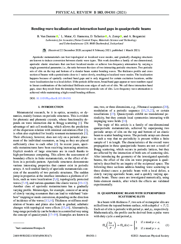 (PDF) Bending-wave localization and interaction band gaps in quasiperiodic beams