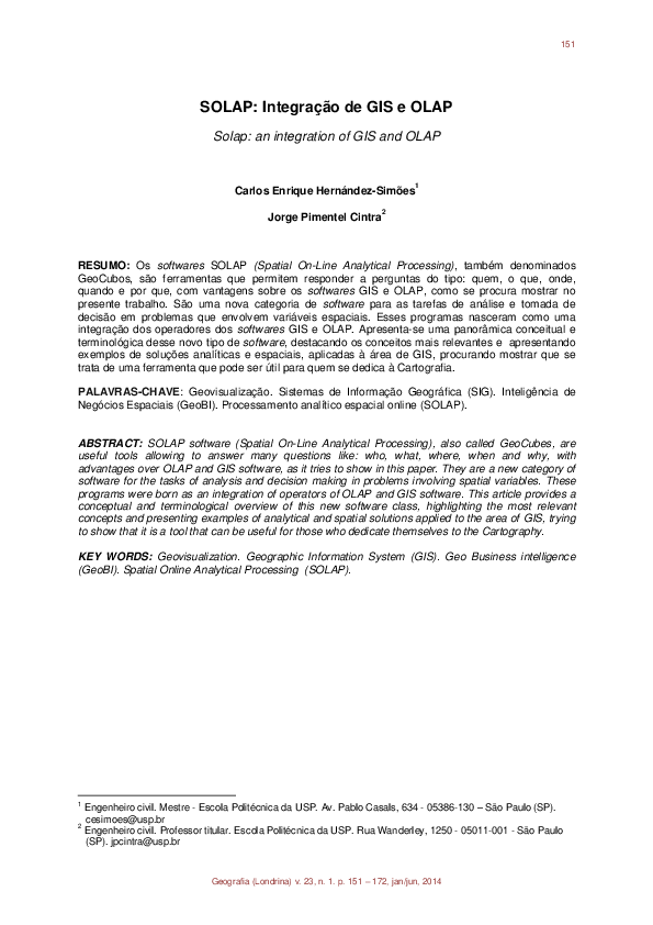 (PDF) SOLAP: Integração de GIS E OLAP | Jorge Cintra - Academia.edu