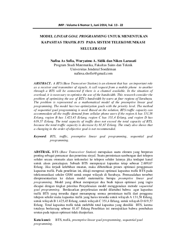 (PDF) Model Linear Goal Programming Untuk Menentukan Kapasitas Trafik ...