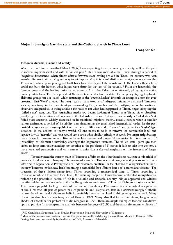 (PDF) Ninjas in the night: fear, the state and the Catholic church in ...