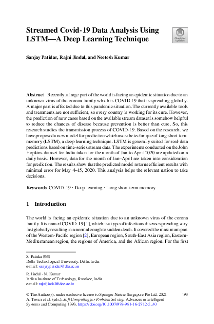 (PDF) Streamed Covid-19 Data Analysis Using LSTM—A Deep Learning Technique