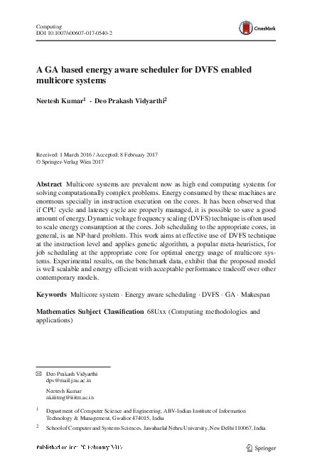 Pdf A Ga Based Energy Aware Scheduler For Dvfs Enabled Multicore Systems 