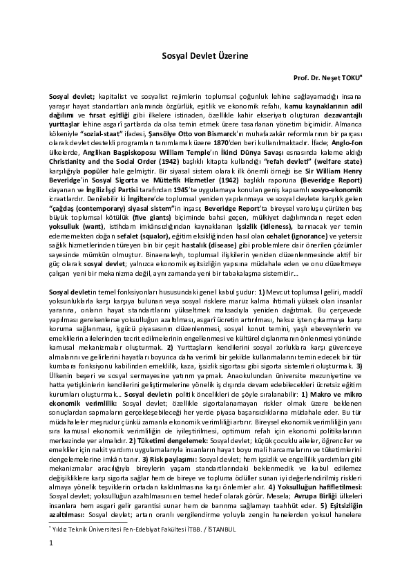 (DOC) Sosyal Devlet Üzerine