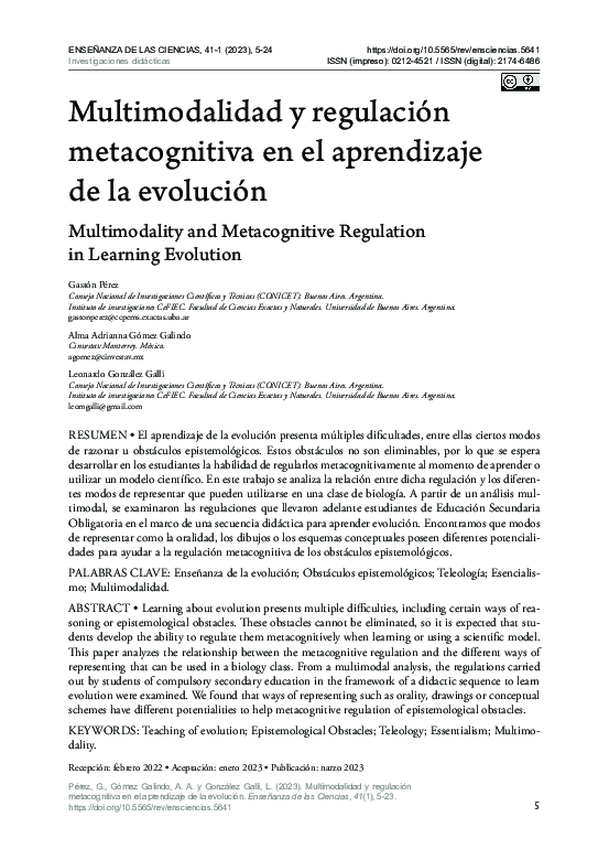 (PDF) Multimodalidad y regulación metacognitiva en el aprendizaje de la evolución