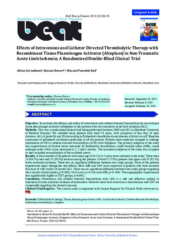 (PDF) Effects of Intravenous and Catheter Directed Thrombolytic Therapy ...