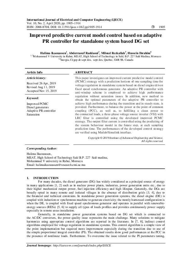Pdf Improved Predictive Current Model Control Based On Adaptive Pr