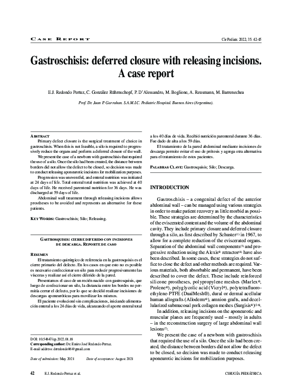 (PDF) Gastroschisis: deferred closure with releasing incisions. A case ...