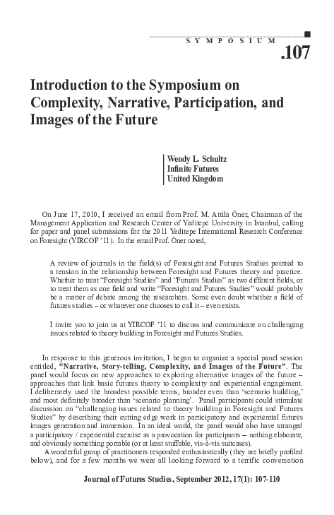 (PDF) Introduction to the Symposium on Complexity, Narrative, Participation, and Images of the ...
