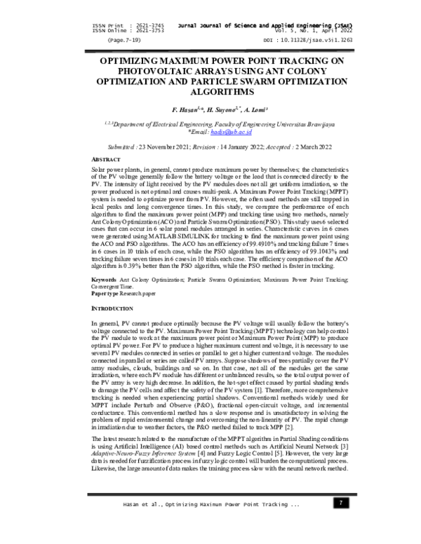 (PDF) Optimizing Maximum Power Point Tracking on Photovoltaic Arrays ... (PDF) Optimizing Maximum Power Point Tracking on Photovoltaic Arrays ...