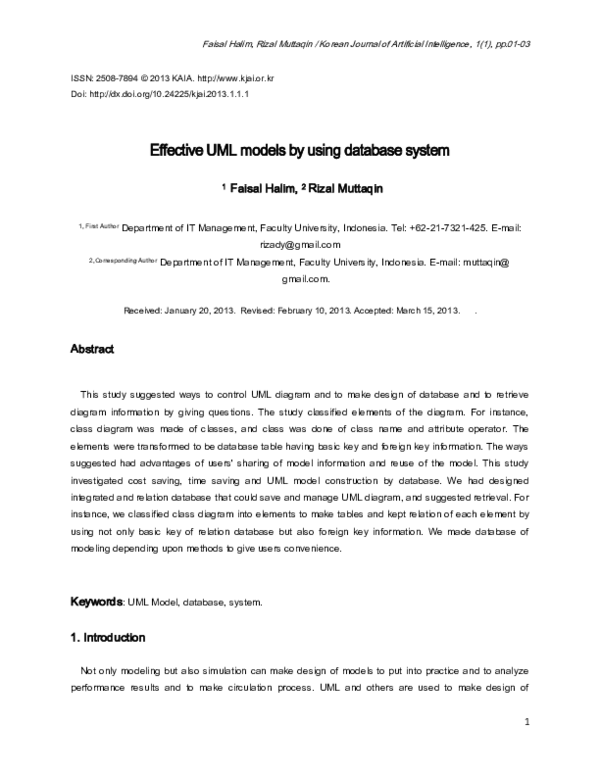 (PDF) Effective UML models by using database system