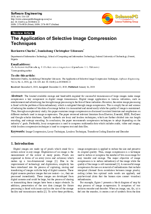 (PDF) The Application of Selective Image Compression Techniques