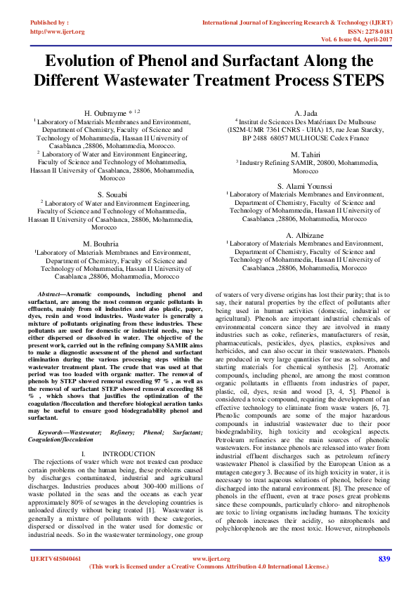 (PDF) Evolution of Phenol and Surfactant Along the Different Wastewater ...
