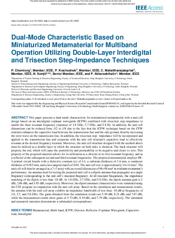 (PDF) Dual-Mode Characteristic Based on Miniaturized Metamaterial for ...