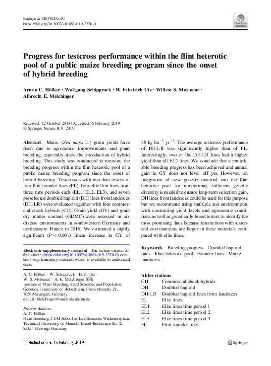 (PDF) Progress for testcross performance within the flint heterotic ...