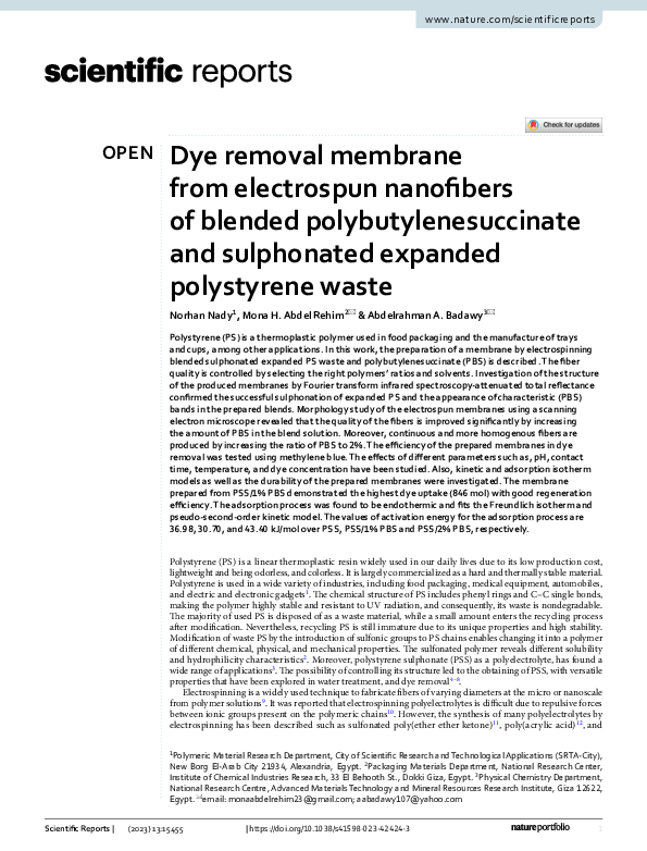 (PDF) Dye removal membrane from electrospun nanofibers of blended ...