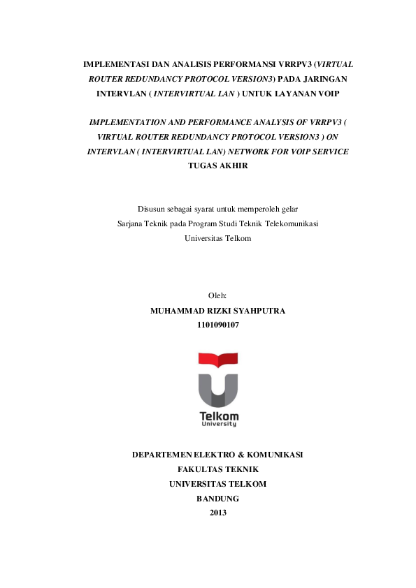 (PDF) Implementasi Dan Analisis Performansi VRRPV3 (Virtual Router Redundancy Protocol VERSION3 ...